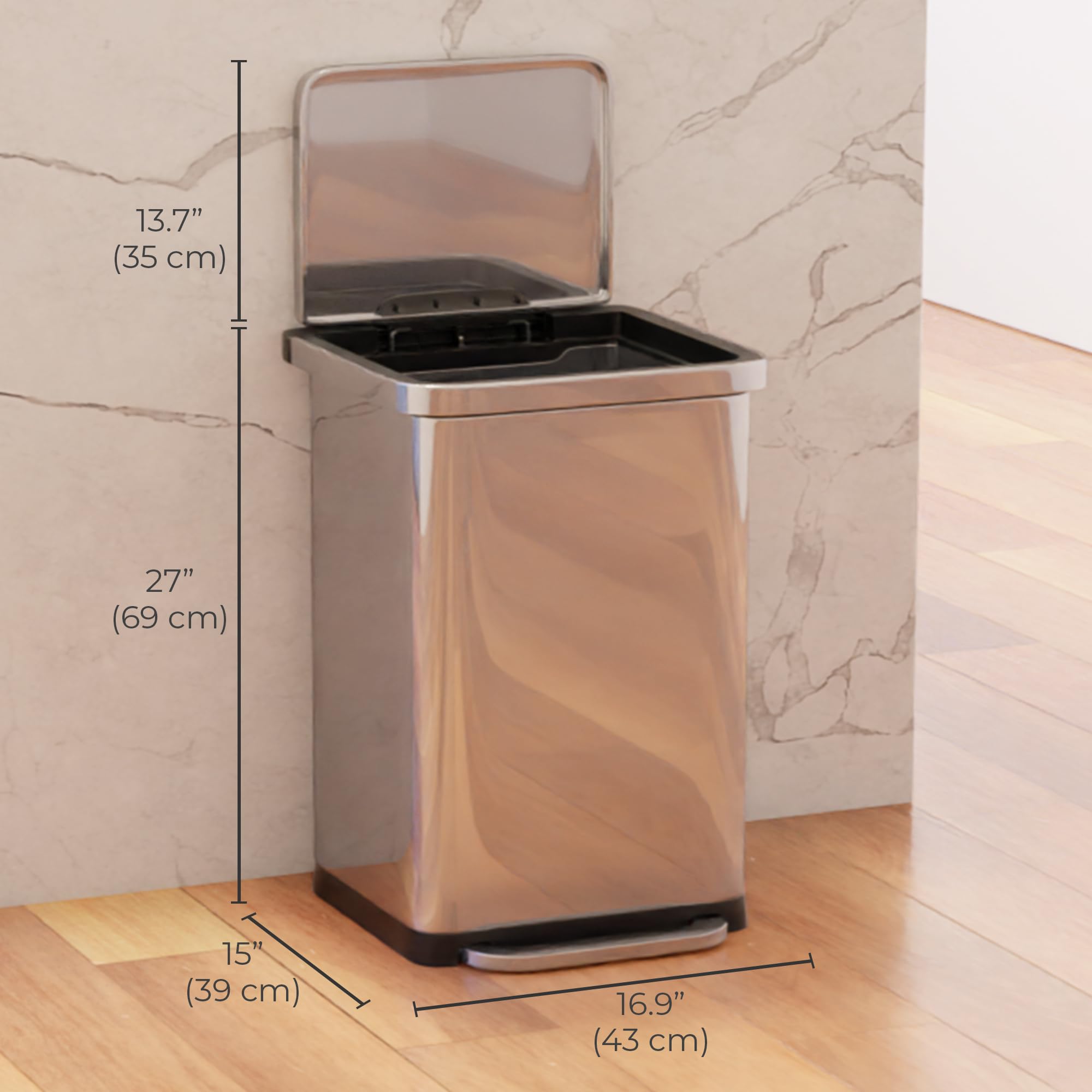 EconoHome 20 Gallon Stainless Steel Large Kitchen Trash Can with Foot Pedal, Soft Close Lid and Trash Bag Retainer Rim