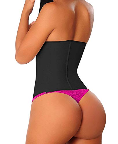 YIANNA Women's Latex Waist Trainer Long Torso Underbust Corsets Cincher Sport Girdle Body Shaper, Size M (Black)