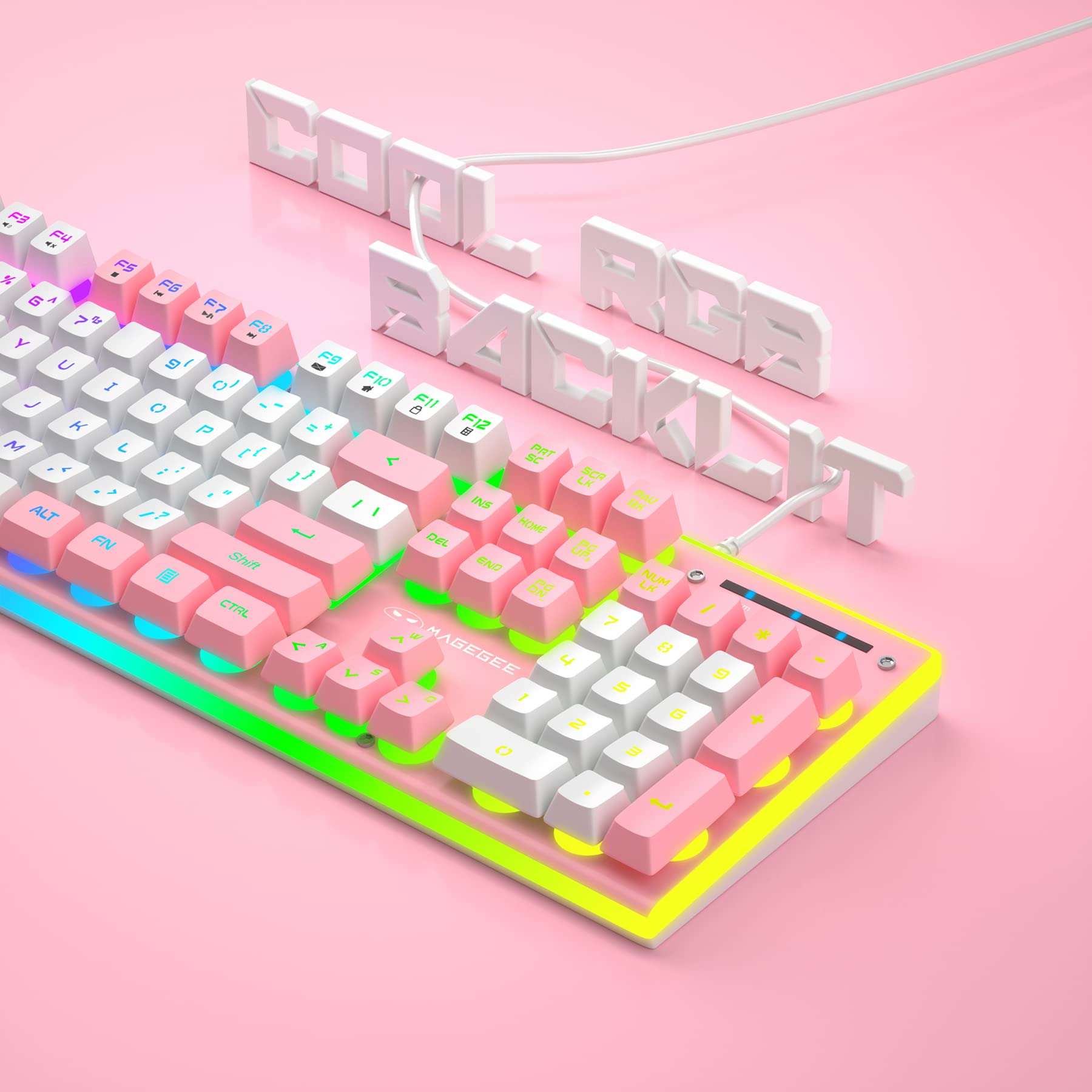Camiysn Gaming Keyboard, Silent Ergonomic Waterproof RGB Backlit Anti-ghosting Keyboard Mechanical Feeling Keyboard with Multimedia Keys for PC Gamer, Pink