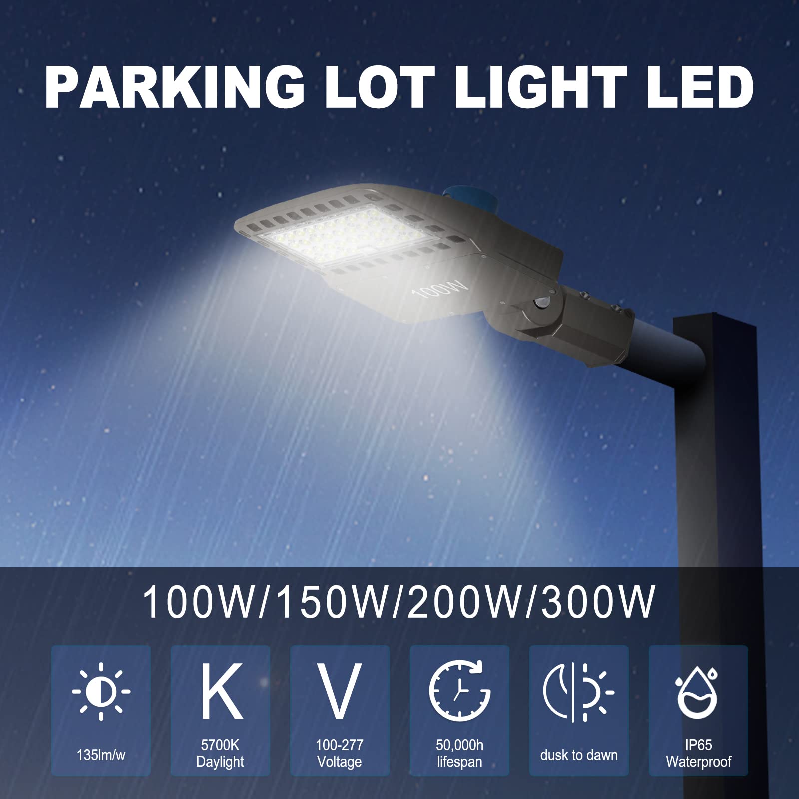 Feazac LED Parking Lot Light with Adjustable,Outdoor IP65 Shoebox Lights, 5700K, LED Street Lighting, 100-277V, Slip Fit Mount (150, Watts)