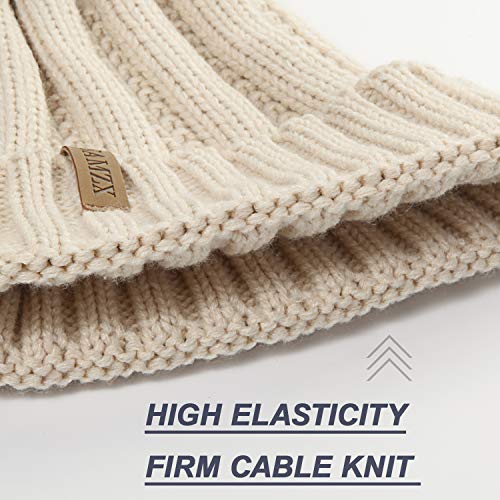 SAMZX Womens Winter Hat Thick Cable Knit Warm Beanie for Women with Faux Fur Pom Pom Hat Black