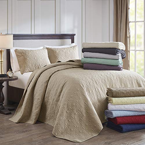 Madison Park Quebec Reversible Quilt Set Damask Design, Double Sided Stitching All Season, Lightweight Bedspread Bedding Set, Matching Sham, Navy, King(120"x118") 3 Piece