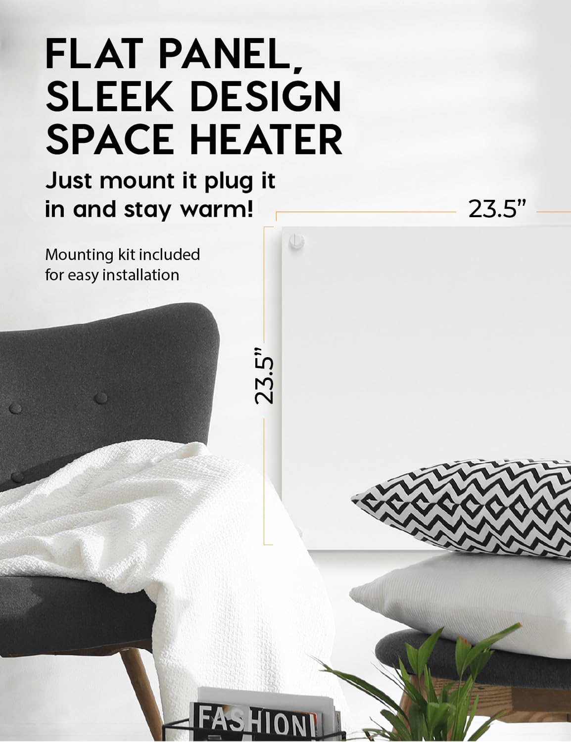 EconoHome Wall Heater Panel with Thermostat - Electric Wall Mounted Heater for Indoor Use - 400Watt Convection Heater - Perfect for Rooms Up to 120 Sq Ft - 120V - Updated Model