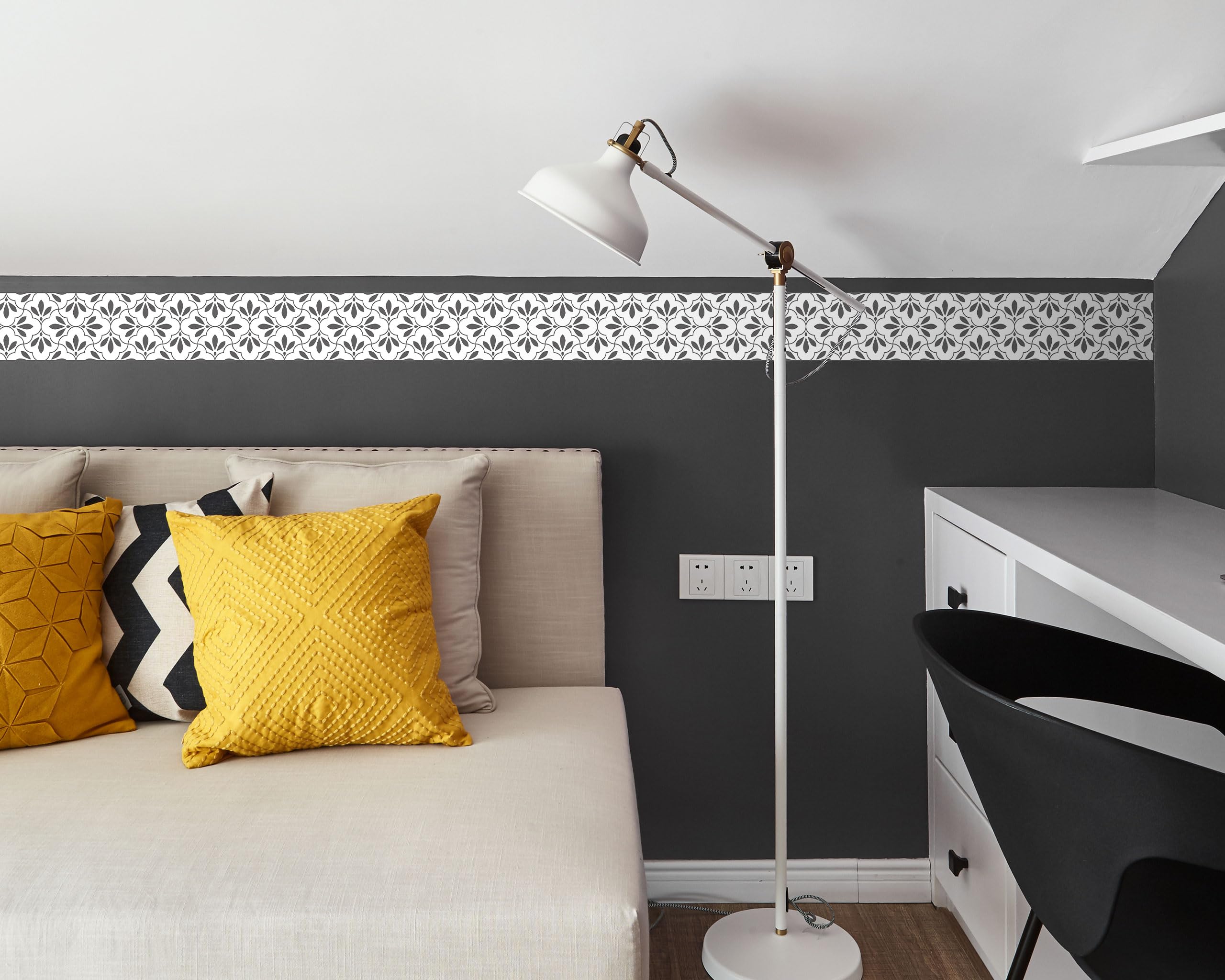 FLFK Wallpaper Border Black and White Patterns Peel and Stick Wall Border Self Adhesive Wallpapers for Living Room Bedroom Kitchen Bathroom 4"x240"