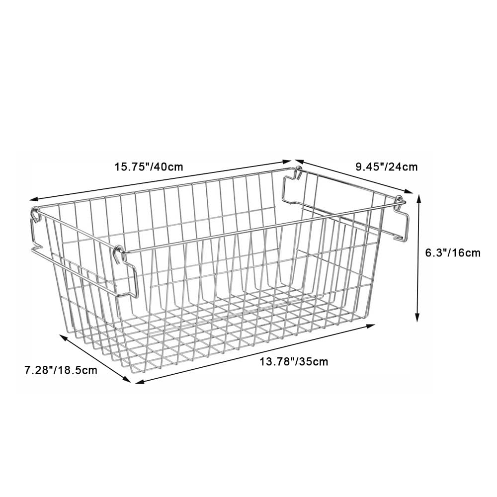 SANNO Stackable Chest Freezer Baskets Organizer Bins, Stackable Wire Baskets For Pantry Storage and Organization With Sturdy Metal Food Baskets Pantry Organized,set of 3