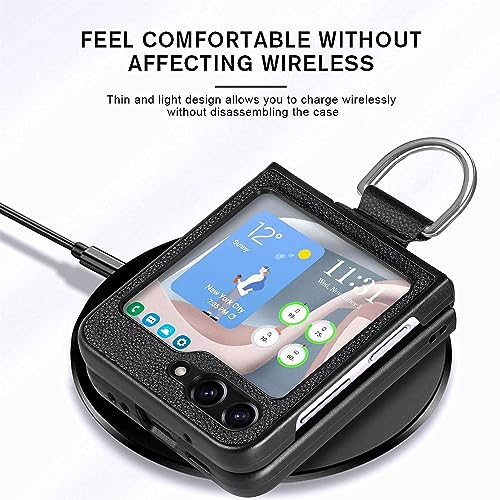 phone protective flip case Case Compatible with Samsung Galaxy Z Flip 5 Case with Ring ,Galaxy Z Flip 5 2023 Premium PU Leather Protective Phone Case Cover ,Slim Thin Protection Wireless Charging Shoc