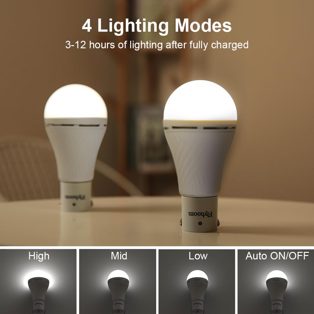 Flyhoom Solar Light Bulbs Dusk to Dawn Solar Lights Indoor, Portable Solar Chicken Coop Lights Hanging Solar LED Camping Lights, 2-Pack