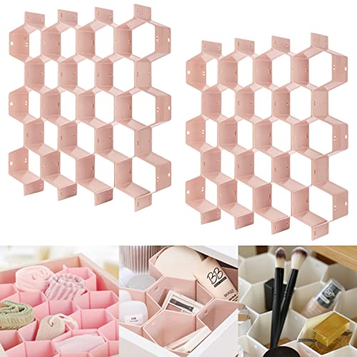 Gtouse Honeycomb Separator Adjustable Drawer Organizer Divider for Underwear, Light and Portable Dresser Drawer Organizers for Belts, Ties, Clothing, Makeup, Office Items Organizer (2 PACK, Pink)