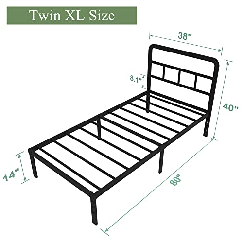 Maenizi Twin XL Bed Frame with Headboard, 14 Inch Twin XL Bed Frames No Box Spring Needed Support Up to 2500 lbs, Noise Free, Easy Assembely, Black