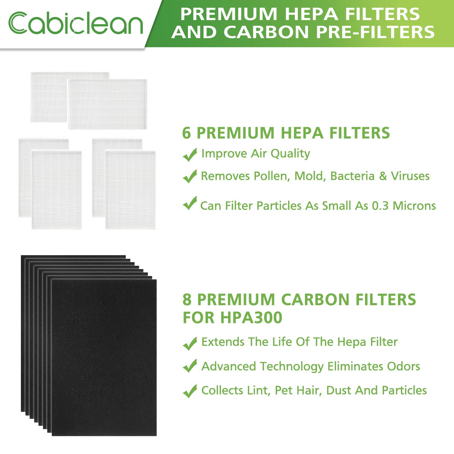 Cabiclean HPA300 Replacement Filters 3 Pack HEPA Replacement Filter R and 4 Precut Activated Charcoal Pre Filters Compatible for Honeywell R Filter and Prefilter A, HRF-R3, HRF-R2, HRF-R1, HRF-AP1