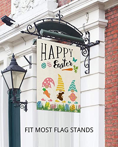 Easter Garden Flag, Double Sided Vertical Burlap Mini Flag for Garden Yard House, Happy Easter Outdoor Bunny Egg Gnome Small Flag, Farmhouse Outside Holiday Decorative Decoration, 12x18 Inch