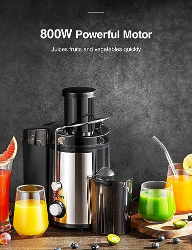 Juicer Machine, 800W Centrifugal Juicer Extractor with Wide Mouth 3β Feed Chute for Fruit Vegetable, Easy to Clean, Stainless Steel, BPA-free (Black)