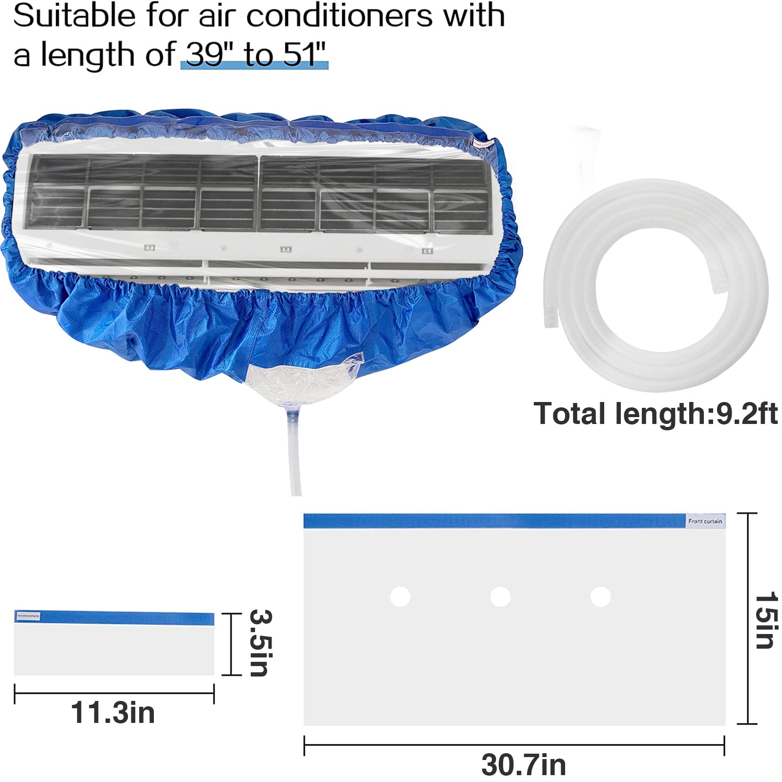 Waterproof Split Air Conditioner Cleaning Kits- Wall Mounted Air Conditioning Dust Washing Clean Cover with 9.2ft Water Pipe Support Plates Air Conditioner Service Bag for Household AC Units (Size L)