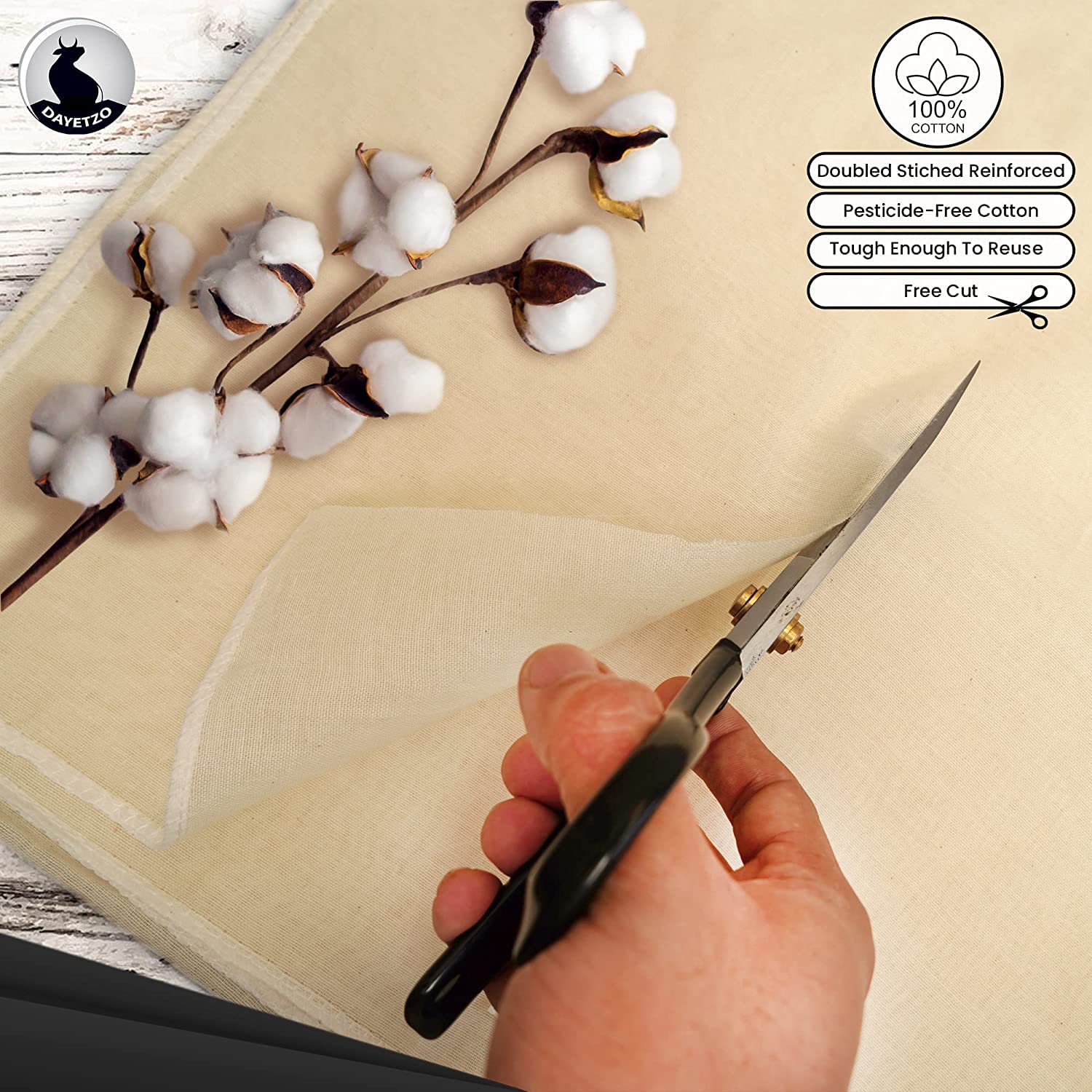 Dayetzo Cheese Cloth Grade 90, XL Cheesecloth for Straining, Unbleached 100% Organic Fine Mesh Cotton Washable Fabric 18 Sq. Ft. Large, Reusable Muslin Cloth for Cheese Making and Cooking (2 Yards)