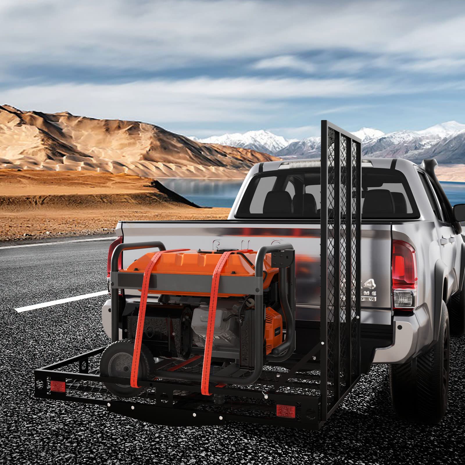 Byroce Mobility Scooter Carrier, Foldable Wheelchair Hitch-Mounted Carrier, Heavy Duty Strong Hitch Cargo Carrier with Ramp for 500 Lbs Capacity