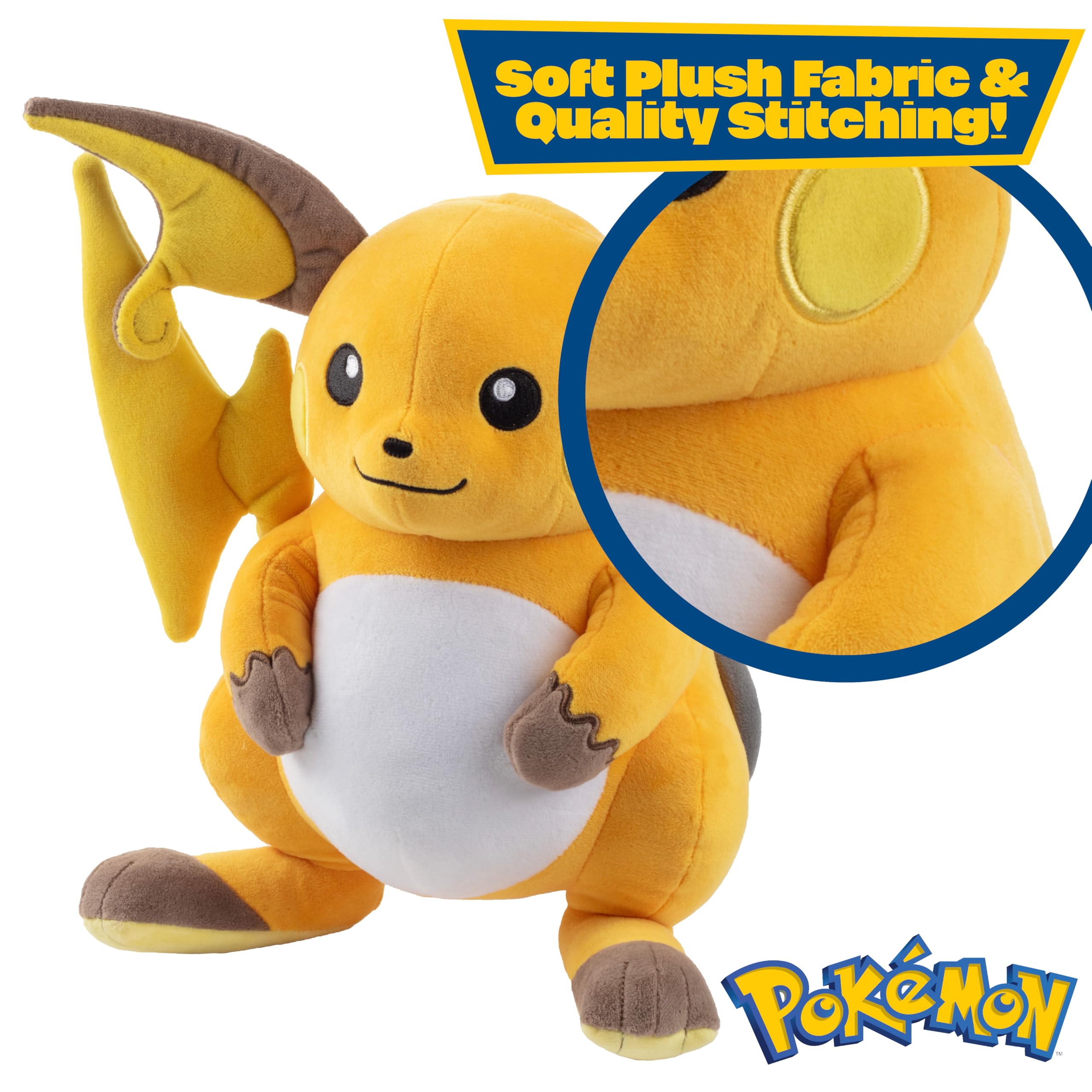 Pokemon 12" Large Raichu Plush - Officially Licensed - Pikachu Evolution Figure - Authentic Soft 12-Inch Stuffed Animal Toy - Valentine's Day & Easter Basket Stuffer Gift for Kids, Boys, Girls - 2+