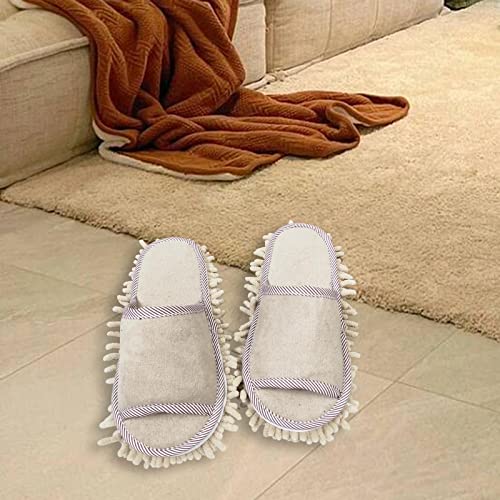 Leefasy Mop Slippers Men Women Cleaning Shoes Microfiber Mute Cleaner Detachable Practical Mopping Slippers Cleaning Sandals for Floor Polishing, Beige