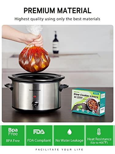 Syntus Slow Cooker Liners, Cooking Bags Large Size Crock Pot Liners Disposable Pot Liners Plastic Bags, Fit 3QT to 8QT for Slow Cooker Crockpot Cooking Trays, 13"x 21" 1 Pack (30 Liners)