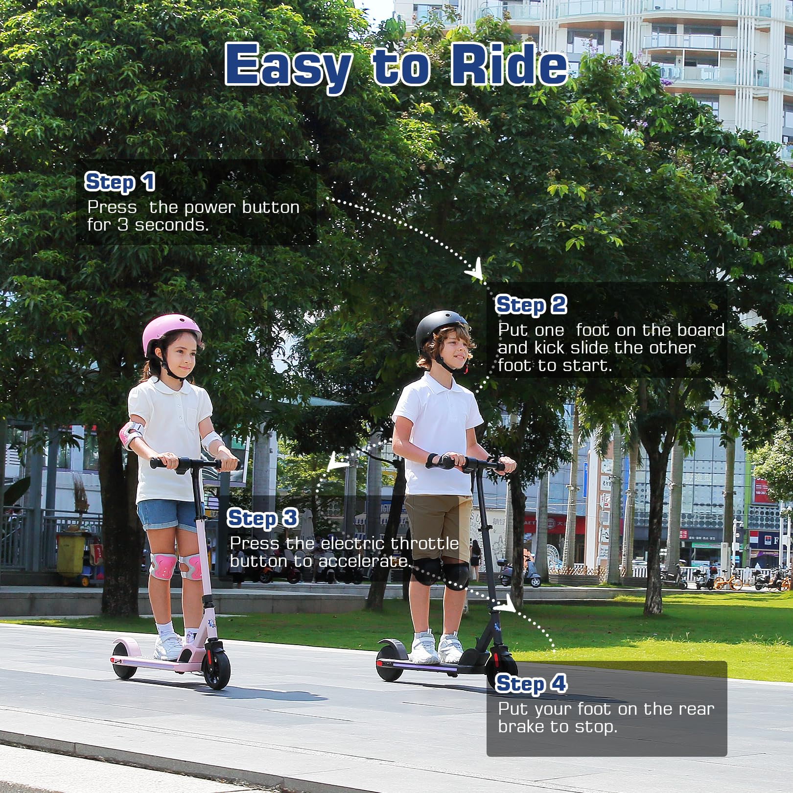 Caroma Electric Scooter for Kids Ages 8-12, Max 7 Miles Range and 10 Mph Max Speed, Colorful Rainbow Light, UL2272 Certification, Lightweight Electric Kick Scooter for Kids Boy Girl (Blue)