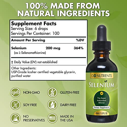 Go Nutrients Liquid Vitamin D3 with K2 (MK-7) Drops 1oz & Selenium 200 mcg Supplement 1.0 oz| | Vitamin D3 and K2 | Supplements with Mineral Selenium Liquid and Purified Water