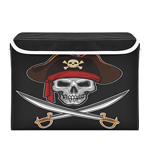 innewgogo Pirates Skull Storage Bins with Lids for Organizing Closet Organizers with Handles Oxford Cloth Storage Cube Box for Car