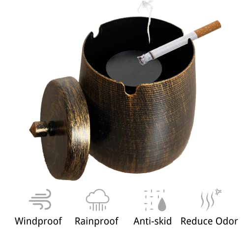 WUSIFIE Large Ashtray with Lid for Cigarette - Outdoor Ash Tray Sets, Ashtrays for Cigarettes Outdoor, Windproof Smokeless Large Ash Tray for Home, Ashtray for Weed, Cigar Ashtrays