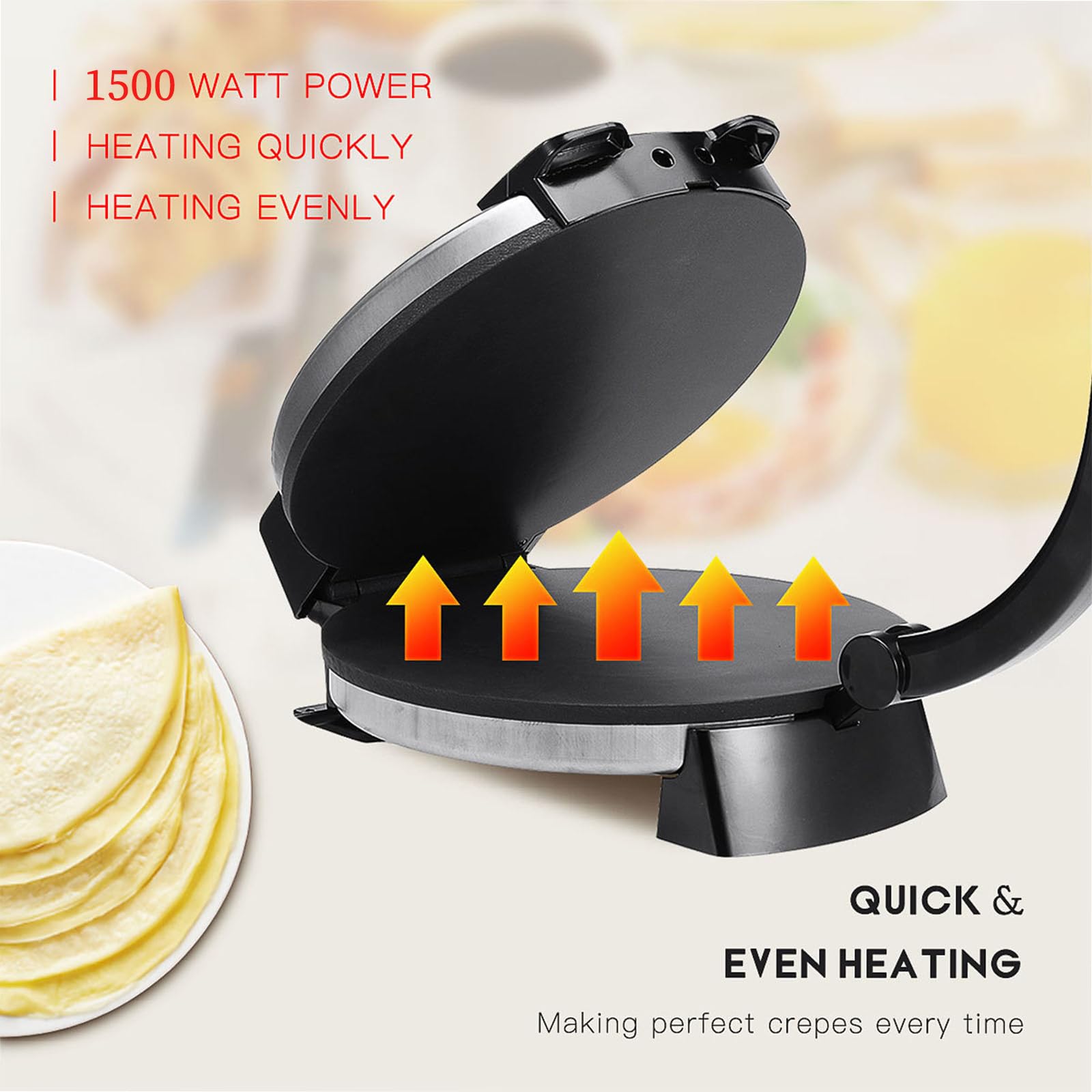 Electric Tortilla Maker 10 Inch, Roti Maker, Electric Tortilla Press, Temperature Controllable, The Automatic Stainless Steel Non-Stick Electric Machine To Make Indian Style Chapati