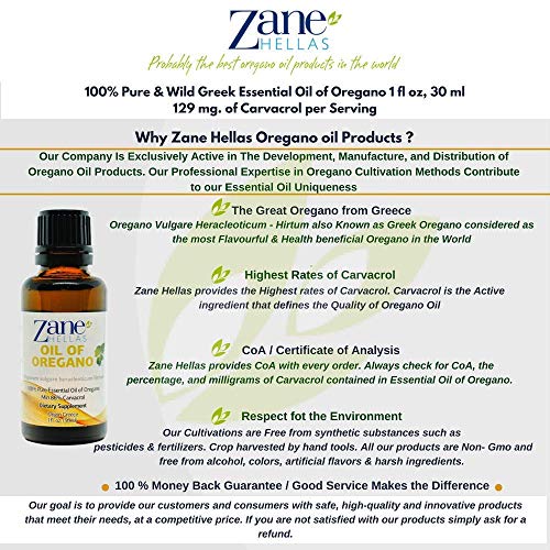 ZANE HELLAS Natural Essential Oil of Origanum heracleoticum,129 mg Carvacrol Per Serving,1 fl.oz. 30 ml.Super 100