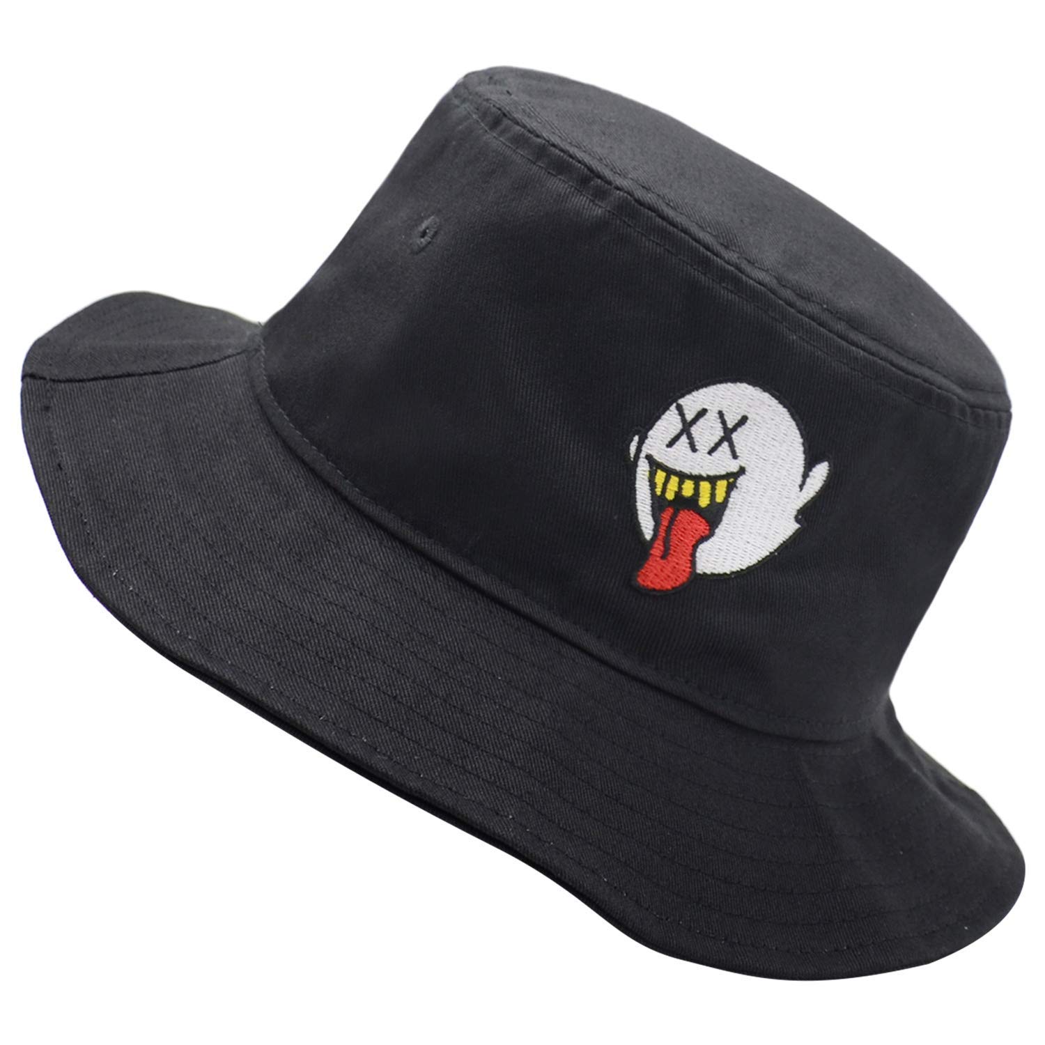 Bucket Hat Unisex Distressed Boo 100% Cotton Cap Summer Travel Bucket Beach Sun Hat Cotton Embroidery Visor Outdoor Cap Black