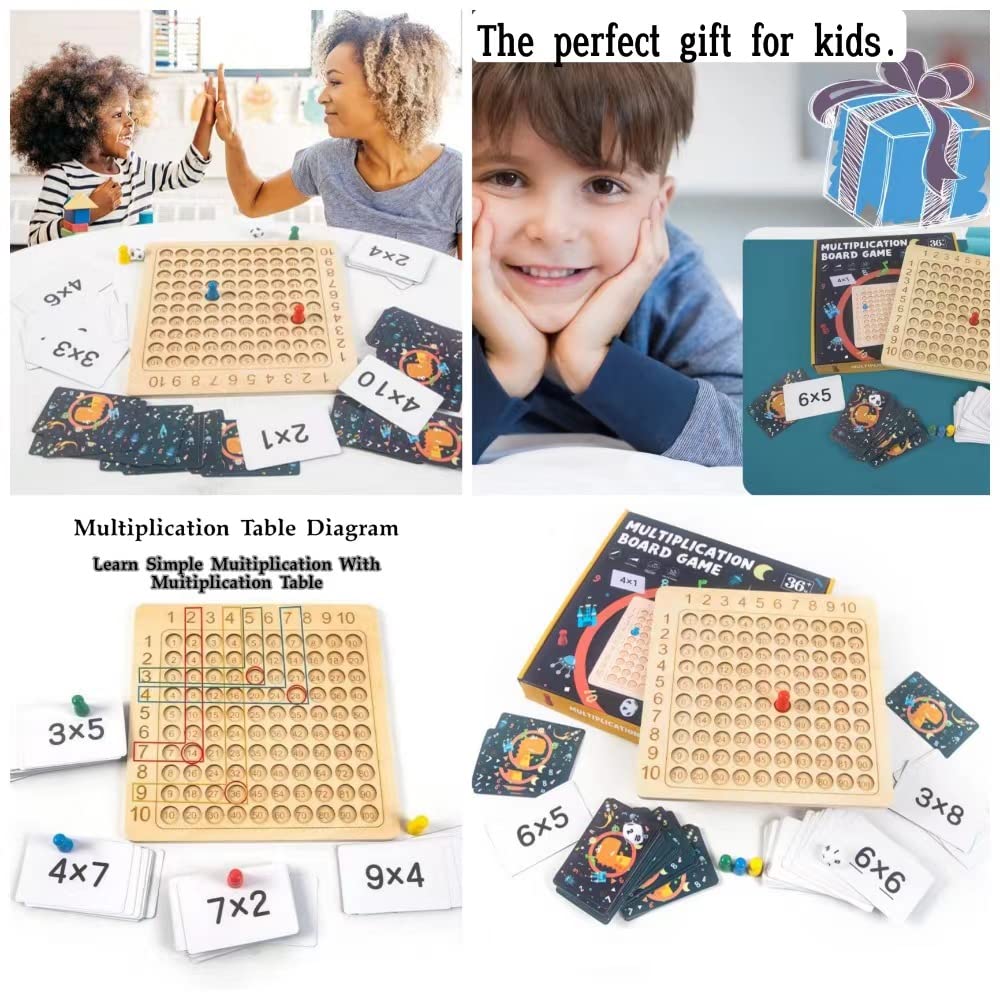 Dobiyar Wooden Math Multiplication Board,Montessori Children Counting Toy, Multiplication Board Game for Kids,Educational Math Learning Toys for Toddlers Kids Over 3 Years Old