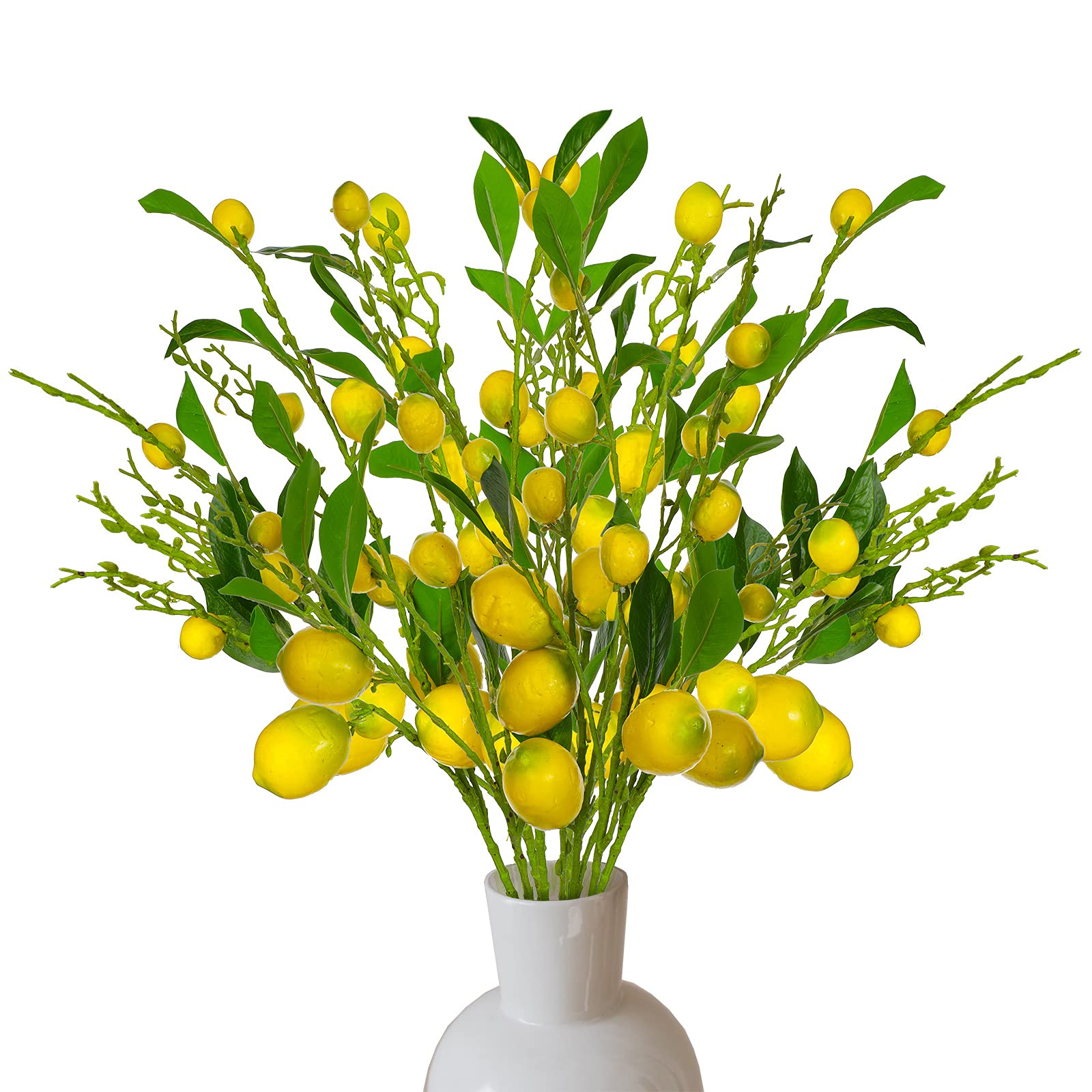 Waydress 3 Pieces Artificial Lemon Branches Fake Yellow Lemon with Green Leaves Decor Lifelike Fake Lemon Branch Props for Party Home Garden Decoration, 32 Inch