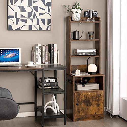 Giantex Nightstand with Charging Station - 55" Tall Bedside Table with 6-Level Adjustable Shelves, Multifunctional End Table & Bookshelf, Modern Storage Cabinet for Bedroom (Rustic Brown)