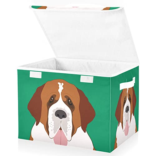 innewgogo Saint Bernard Dog Storage Bins with Lids for Organizing Cube Cubby with Handles Oxford Cloth Storage Cube Box for Pets Toys
