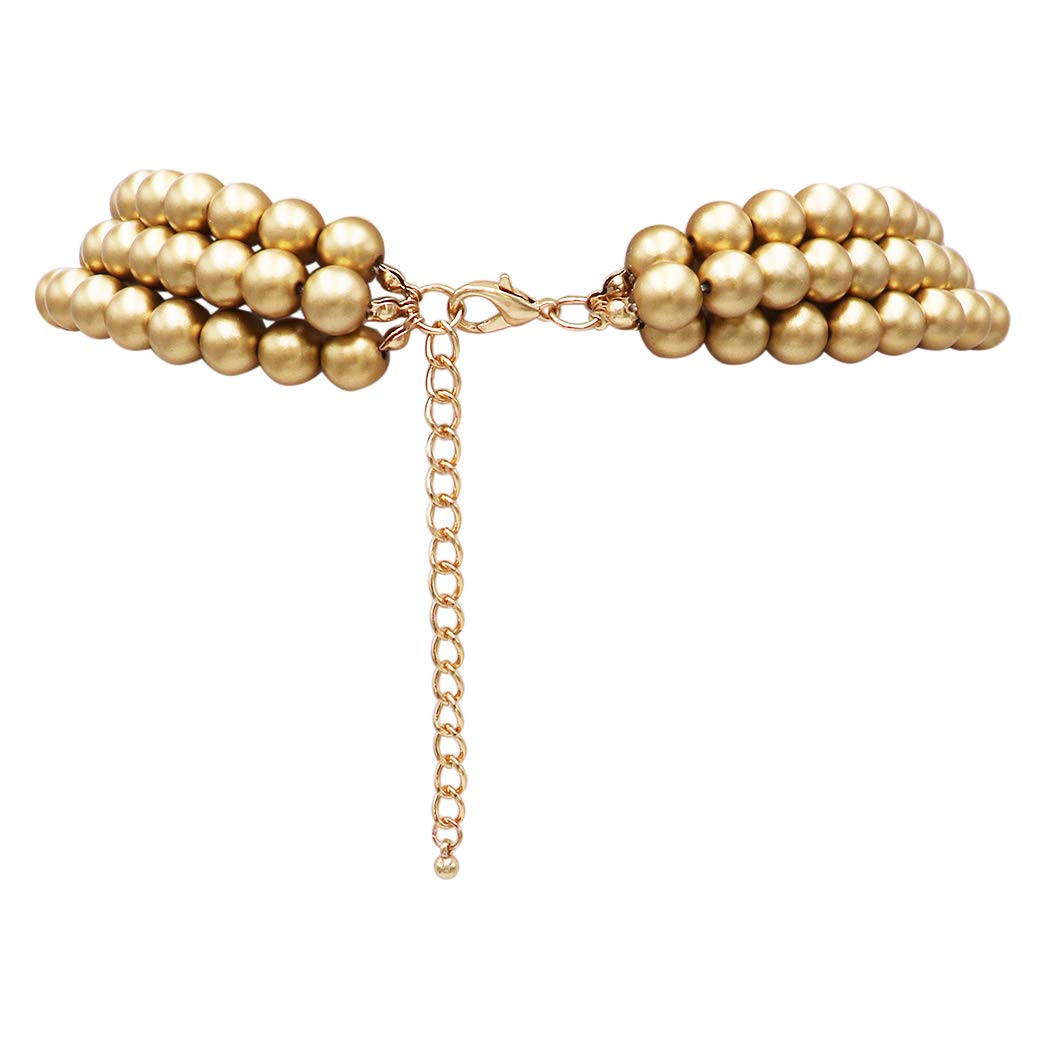 Rosemarie & Jubalee Women's 3 Colorful Multi Strands Simulated Pearl Necklace And Earrings Jewelry Gift Set, 18"+3" Extender (Metallic Matte Gold)