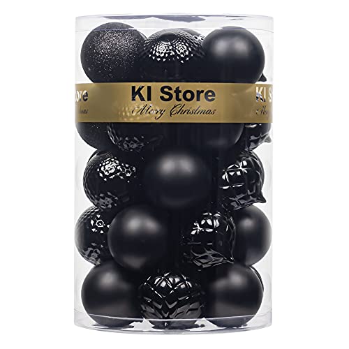 KI Store Black Christmas Balls 34pcs 2.36-Inch Christmas Tree Decoration Ornaments for Xmas Tree Halloween Wreath Garland Decor Ornaments Hooks Included