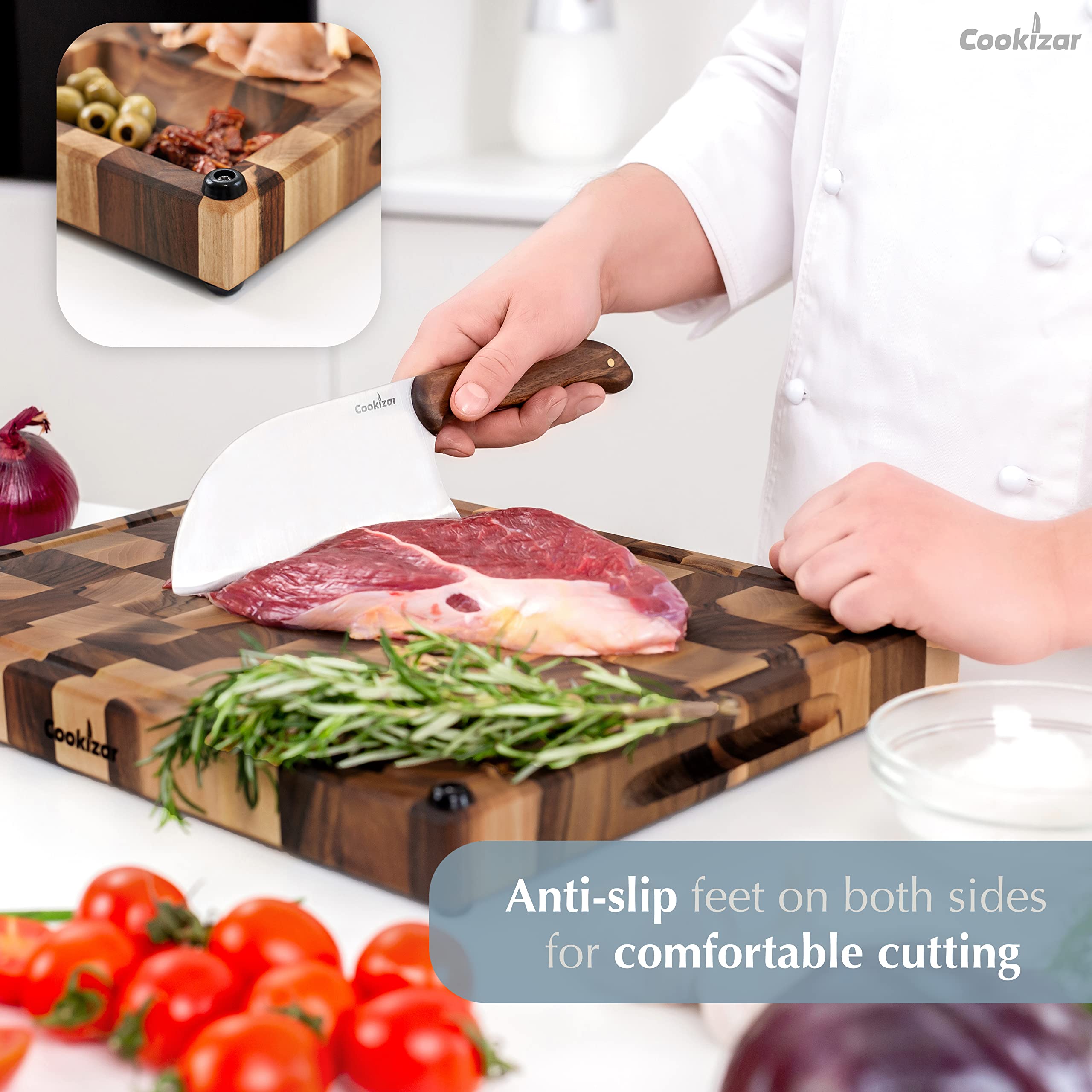Cookizar Walnut Cutting Boards for Kitchen End Grain Cutting Board - Chopping Board Wood Cutting Board - Wooden Butcher Block Cutting Board, Meat Cutting Board with Juice Groove EBC