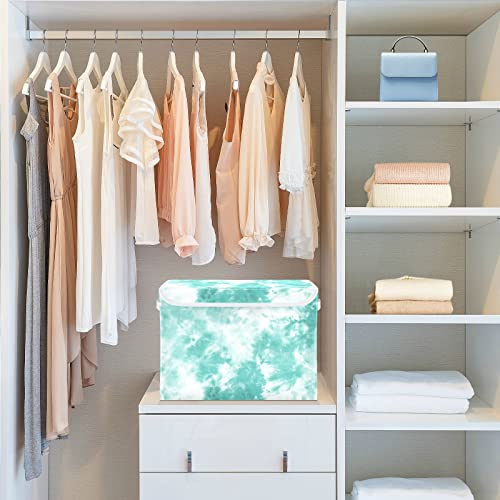 innewgogo Tie Dye Teal Storage Bins with Lids for Organizing Storage Bin with Handles Oxford Cloth Storage Cube Box for Toys