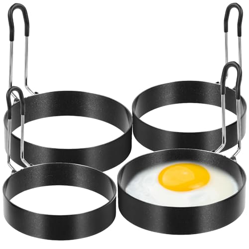 Dimeho Egg Rings for Frying Eggs Nonstick Stainless Steel Fried Egg Ring Griddle Pancake Shapers Round Egg Cooking Rings Mold Shaper for English Muffins Breakfast Omelette Sandwich(4Pcs