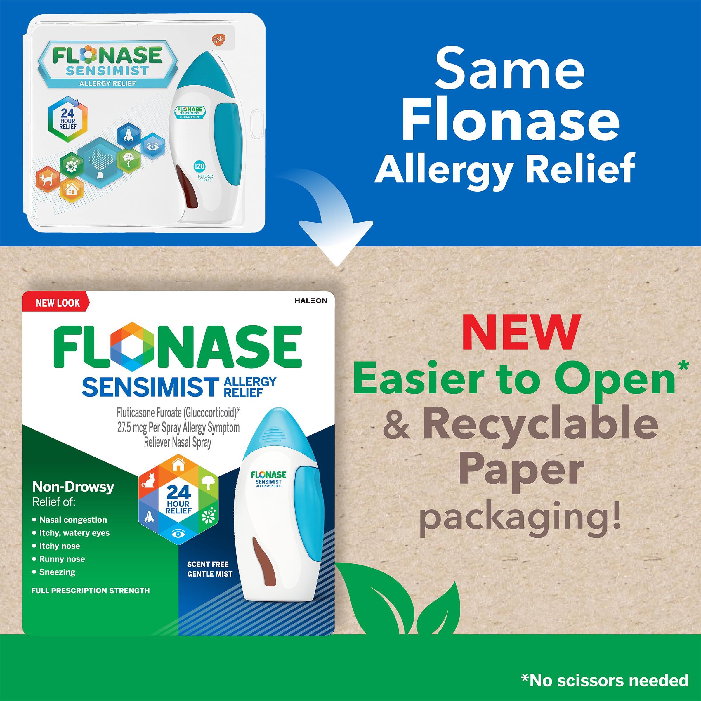 Flonase Sensimist Allergy Relief Nasal Spray for Non-Drowsy, 24-Hour Multi-Symptom Allergy Relief – 60 Sprays