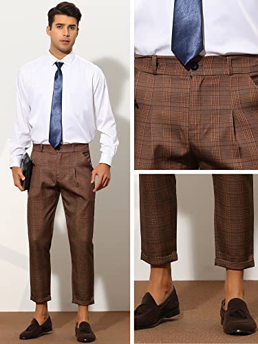 Lars Amadeus Brown Plaid Dress Pants for Men's Cropped Ankle Length Business Trousers 30