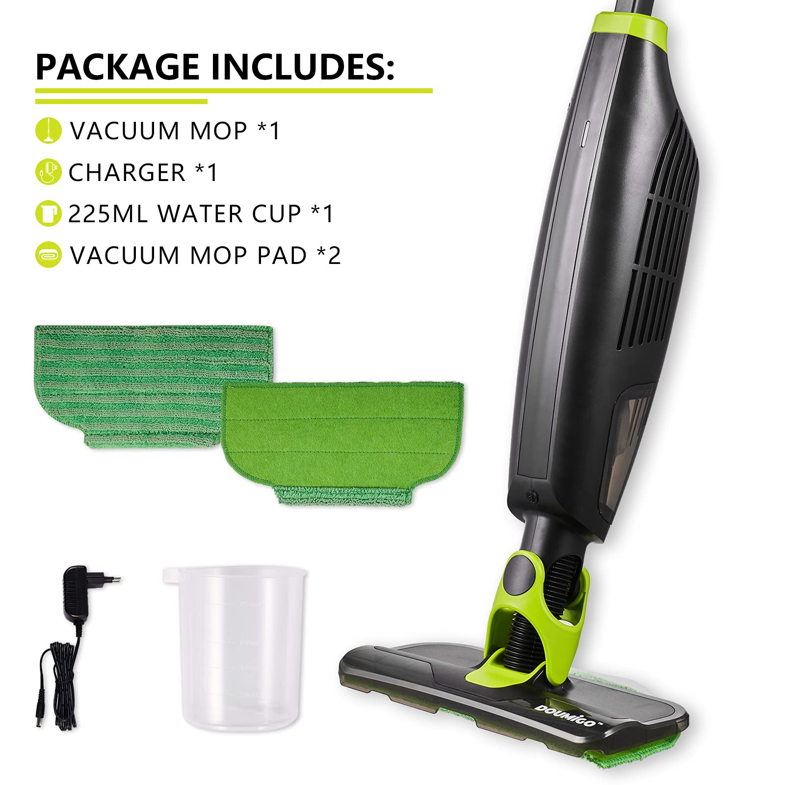 Vacuum Mop Cordless Hard Floor Vacuum Cleaner and 2 Packs Recyclable Cleaning Mop Pad, Black, KB-9009A