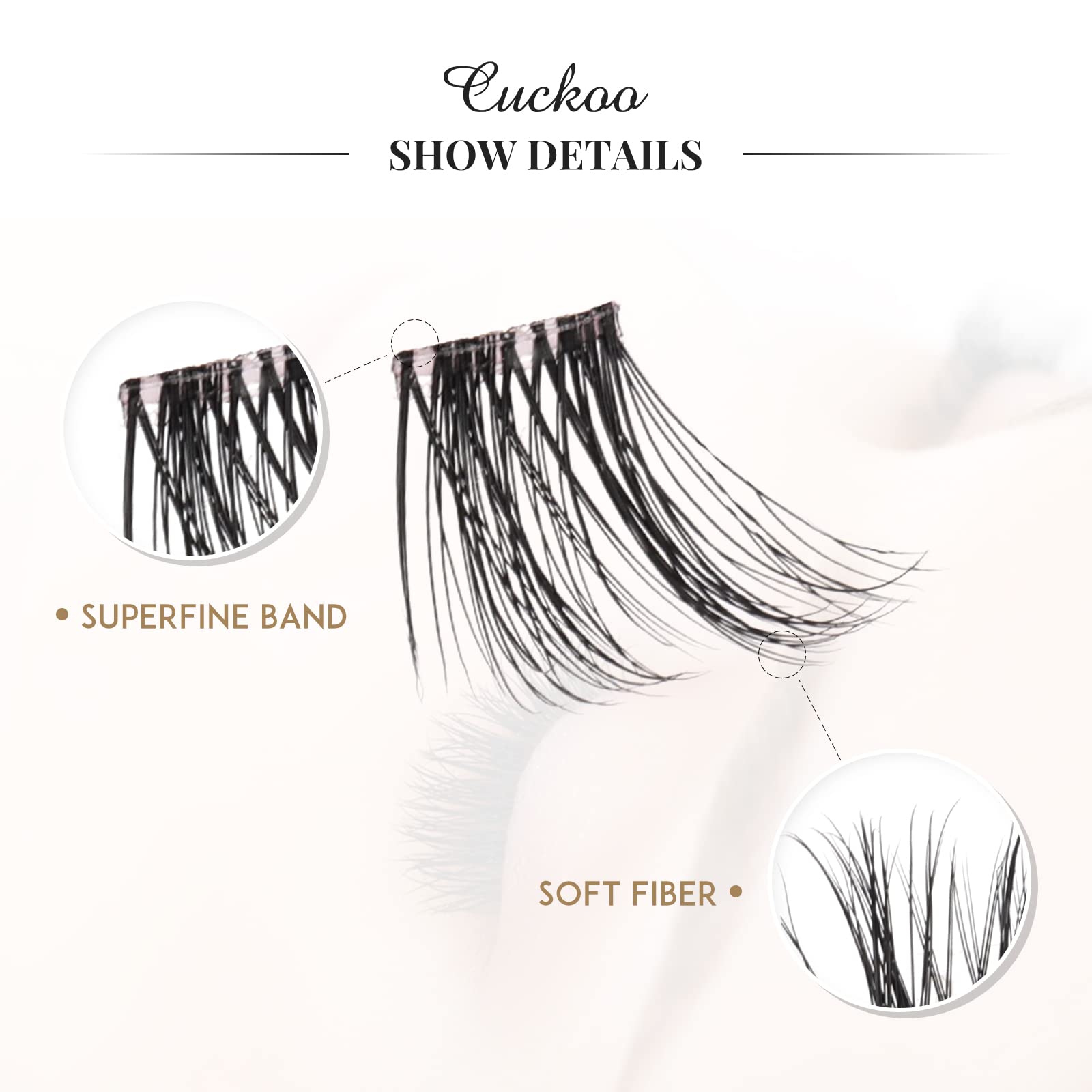 Cuckoo DIY Eyelash Extension Individual Lash 100 Clusters Volume Lashes Set, 3D Effect Glue Bonded Band Individual Lashes, False Eyelashes Extension Natural Look