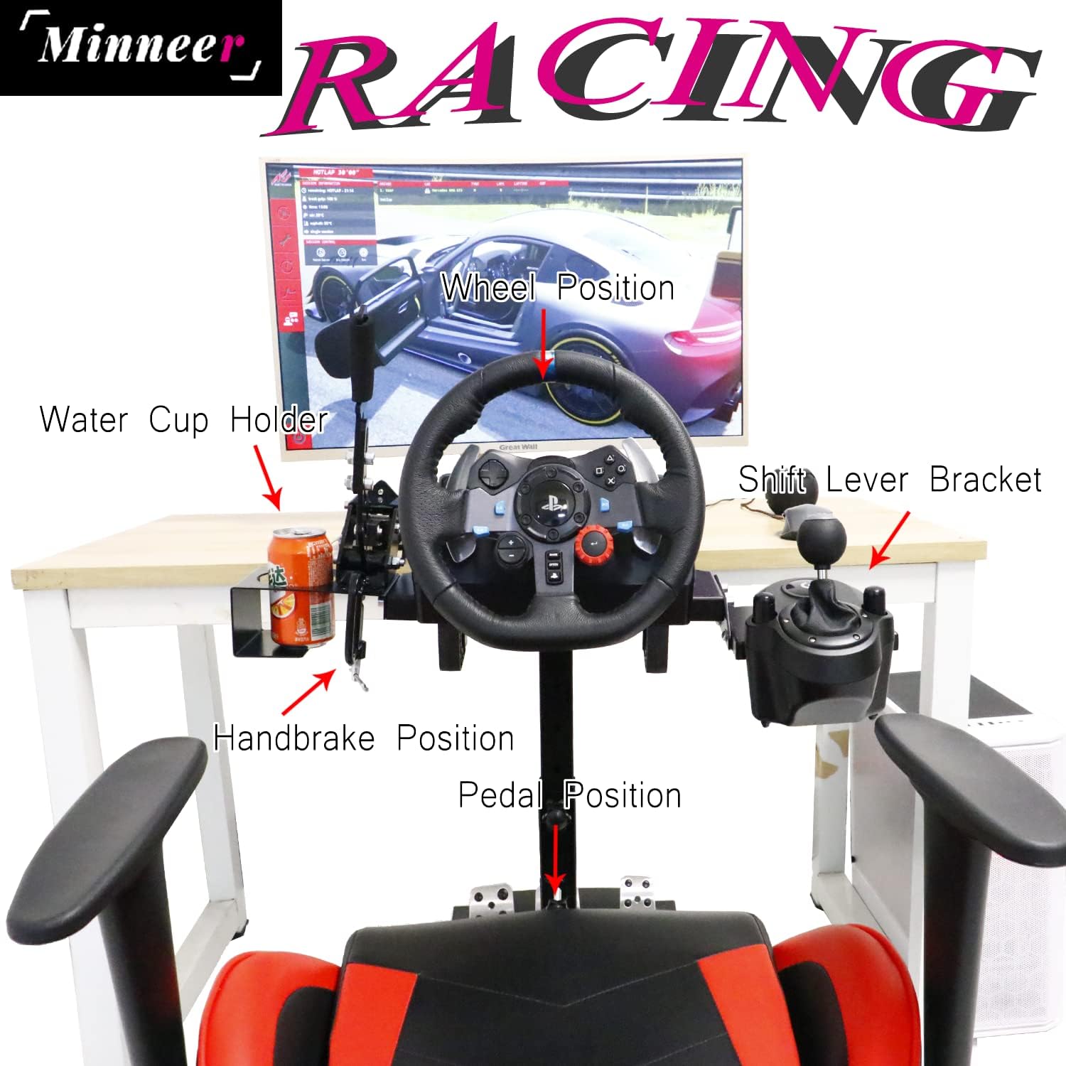 Minneer Racing Wheel Stand with V2 Support Game Support Stand Up Simulation Driving Cockpit for Logitech G29, G27, G25, G920, All Thrustmaster Racing Simulator Wheel Stand Without Wheel and Pedals