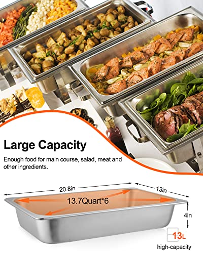ZeroPone Hotel Pan 4" Deep Steam Table Pan 6 Pack Full Size 20.8"L x 12.8"W Hotel Pan 22 Gauge Stainless Steel Anti Jam Steam Table Pan