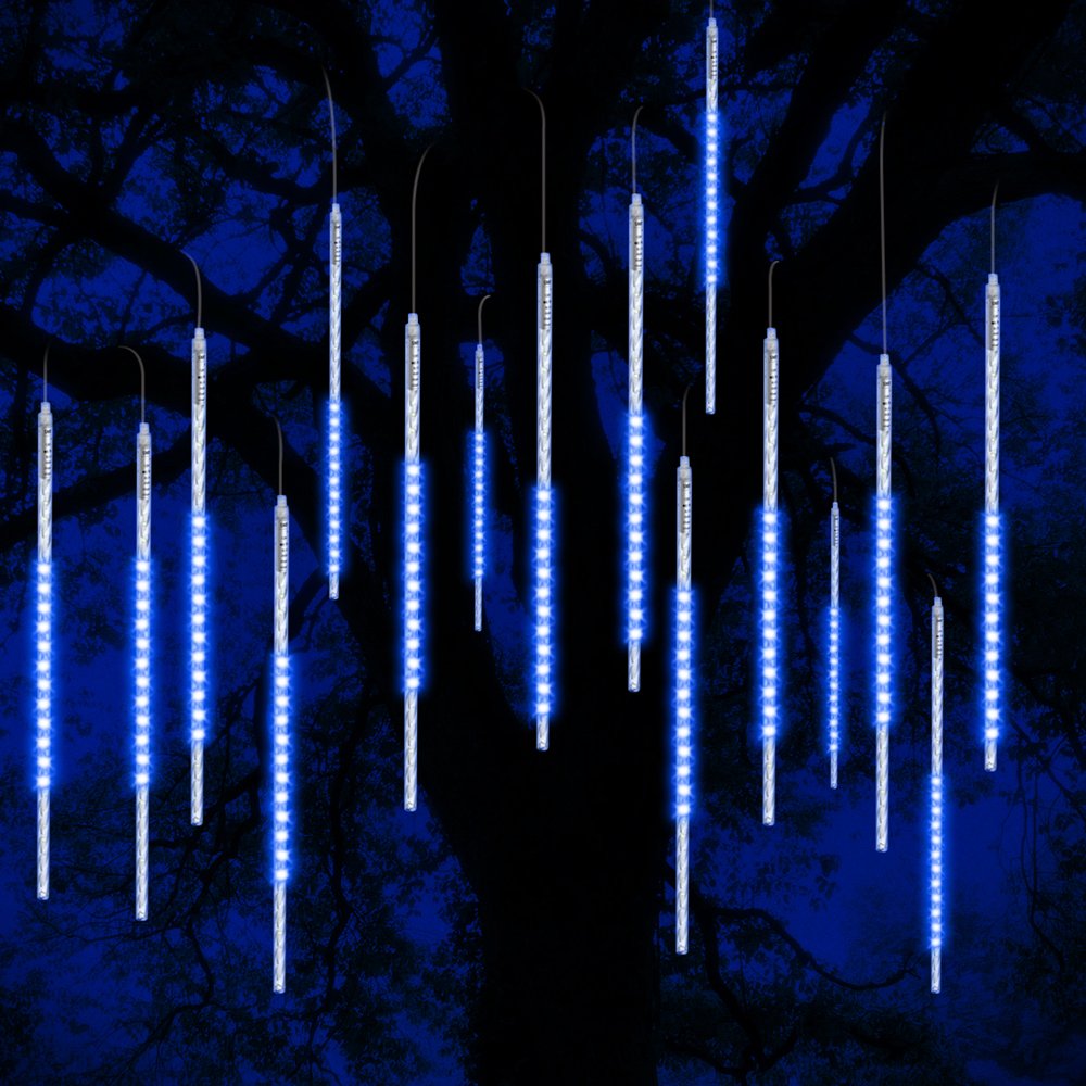 ohCome Meteor Shower Rain Drop Lights 50cm 10 Spiral Tubes 540 LEDs Waterproof Icicle Snowfall String Lights for Wedding Christmas Halloween Garden Tree Home Decor, Support 2 Sets Hook (Blue)
