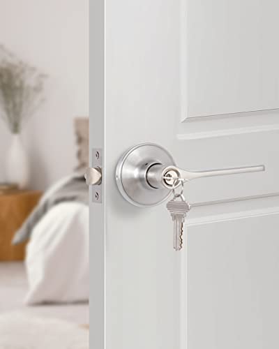 GITRANG (3 Pack) Door Levers Interior Keyed Alike Entry Front/Bedroom Door Handles for Left and Right Opened Door with Lock and Keys Set in Satin Nickel