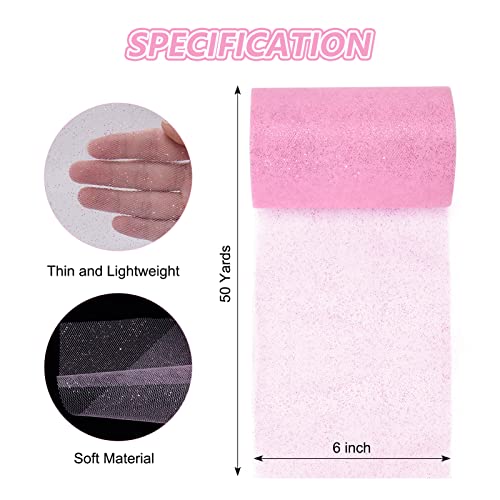 Glitter Tulle Rolls 6β by 50 Yards Sparkle Tulle Fabric Ribbon Sequin Tulle Netting Rolls for DIY Tutu Skirt Wedding Birthday Party Decoration (Light Pink)