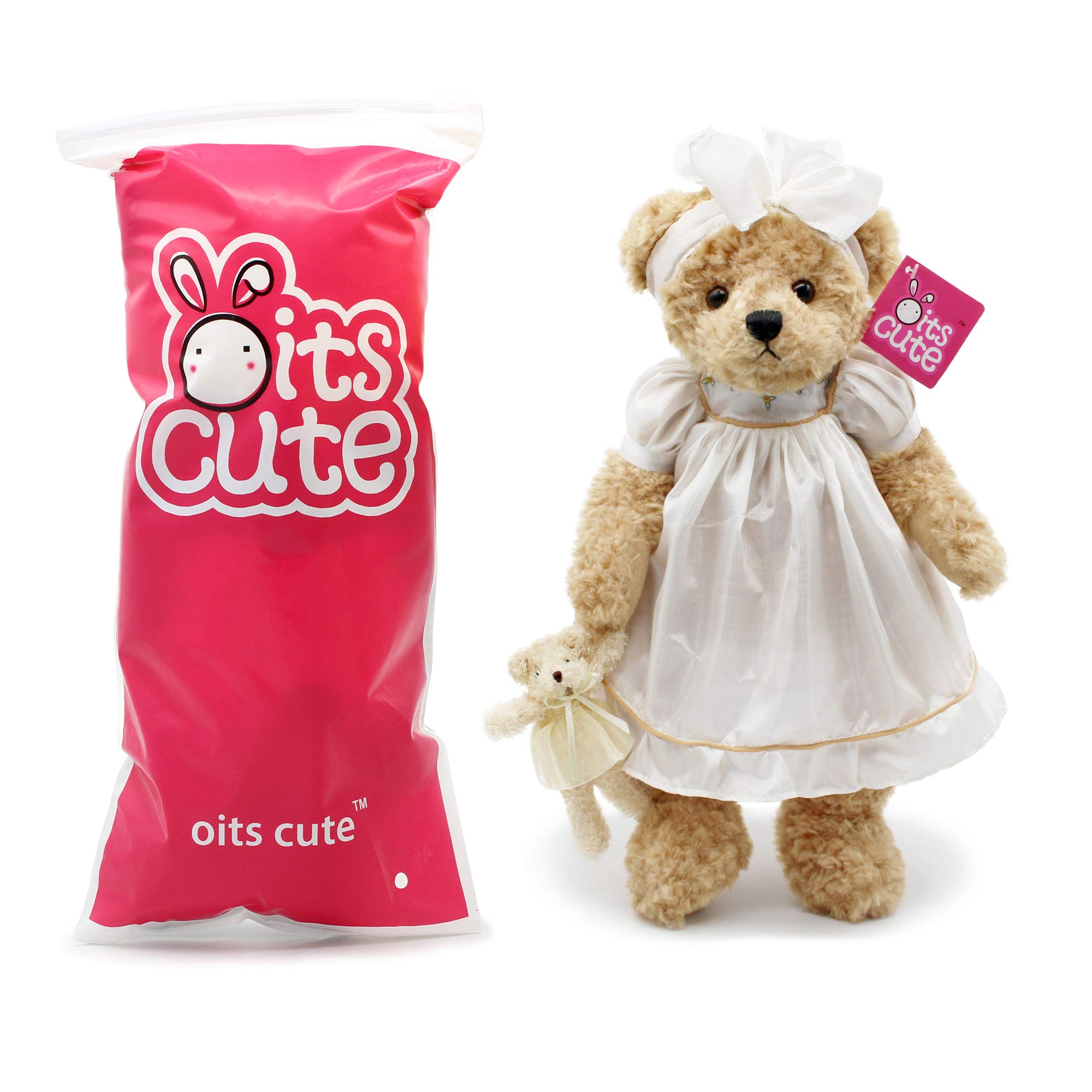 oitscute Teddy Bears Baby Cute Soft Plush Stuffed Animal Toy for Girl Women 16" (White Lace)