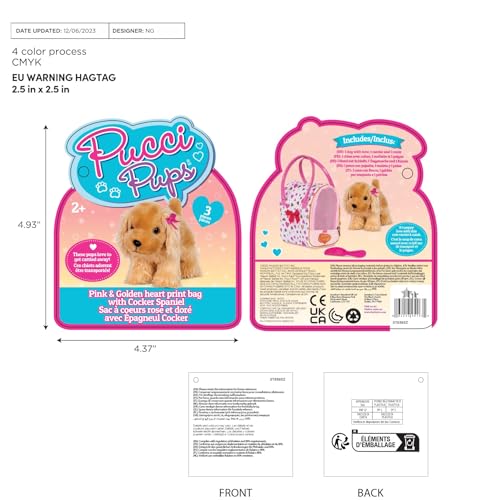 Pucci Pups - Gold & Pink Heart Print Glam Bag w/Cocker Spaniel, 8 inches