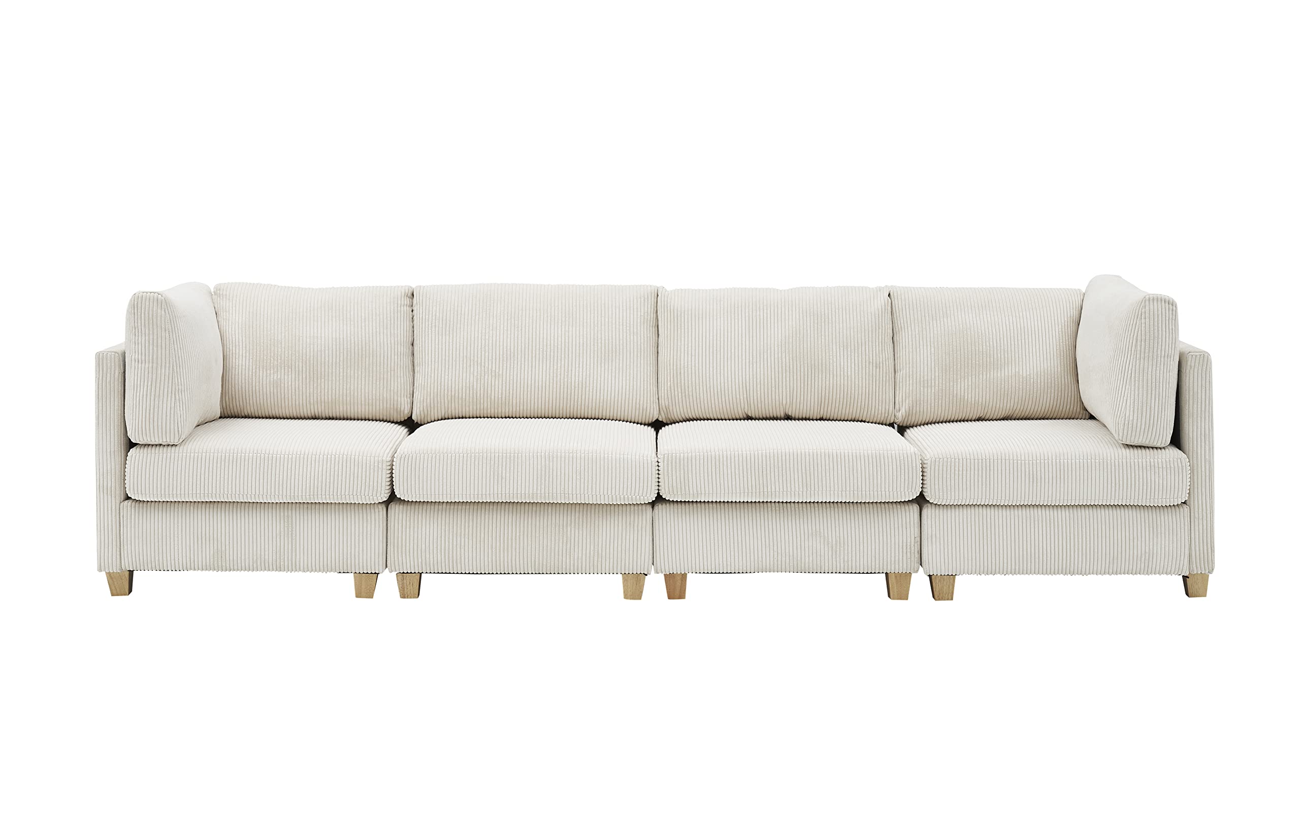 FANYE Modern Free Combinable Convertible Modular Sectional Sofa Couch W/Wood Legs and 2 Pillows for Home Apartment Office Living Room,Comfy Corduroy Upholstered Deep Seat Sofa&Couch for 4